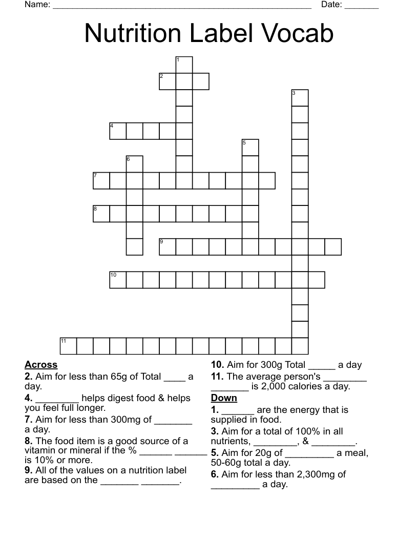 Nutrition Label Word Search WordMint
