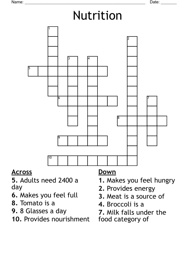 Nutrition Crossword - WordMint