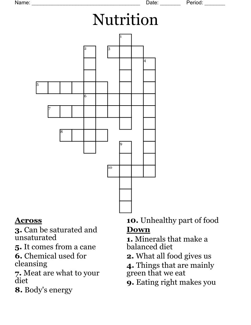 Nutrition Crossword - WordMint