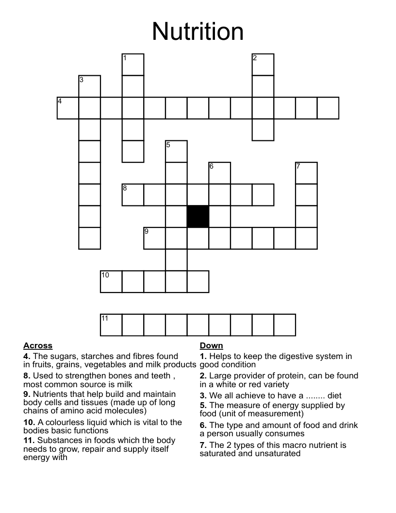 Nutrition Crossword - WordMint