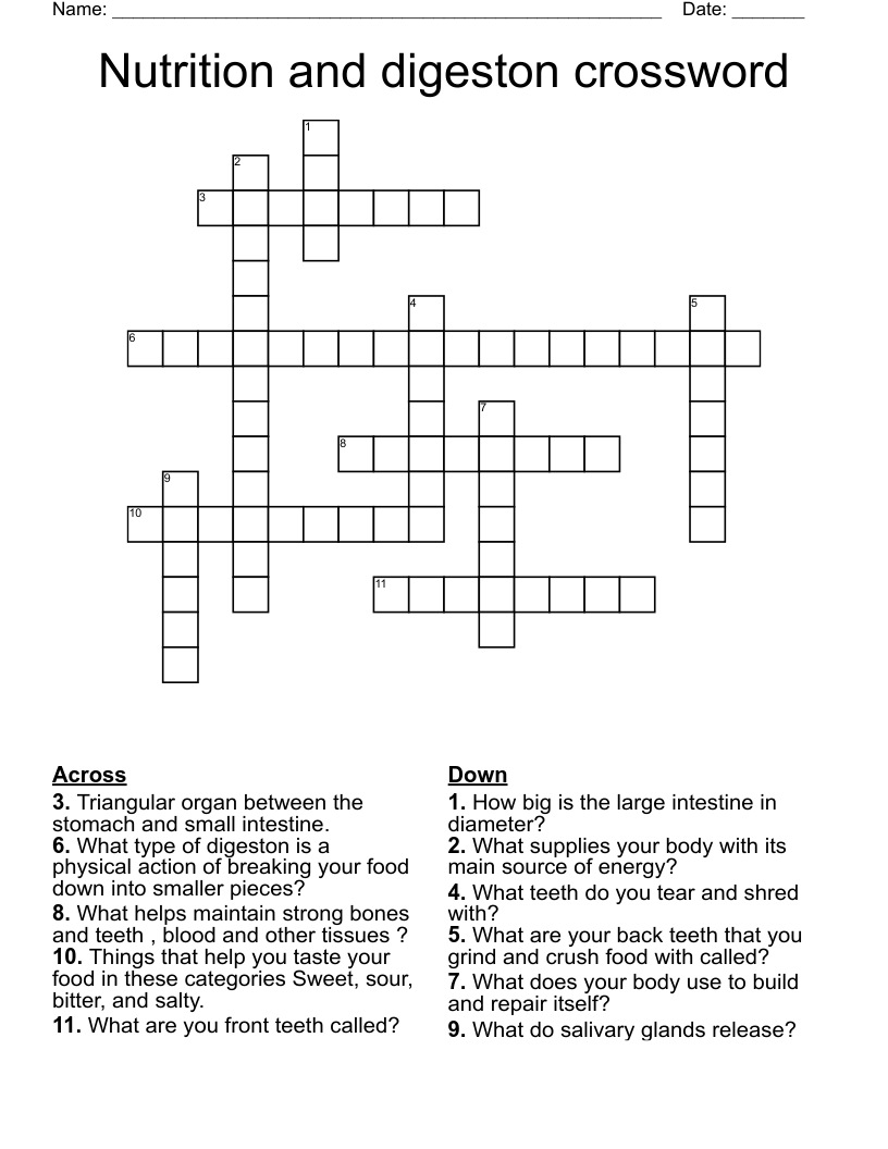 Nutrition and digeston crossword - WordMint