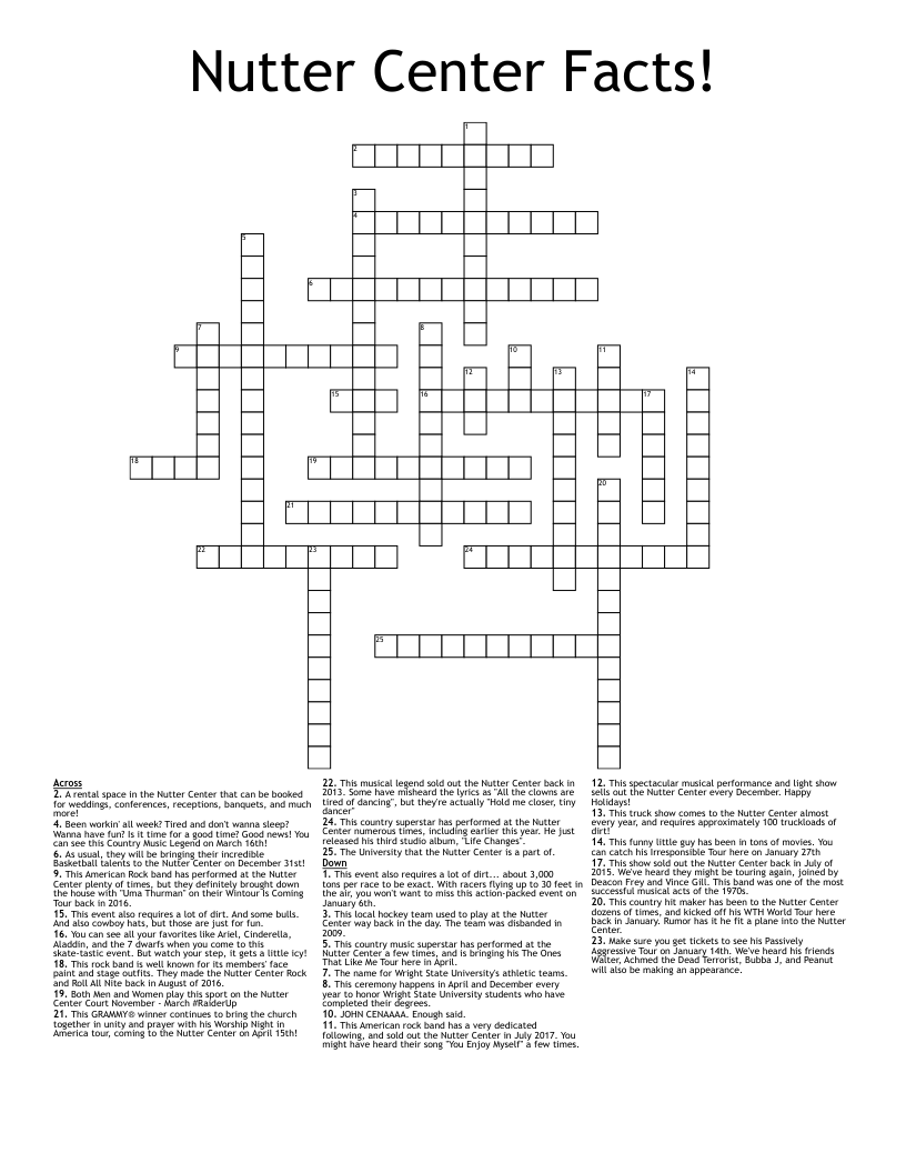 Nutter Center Facts! Crossword - WordMint