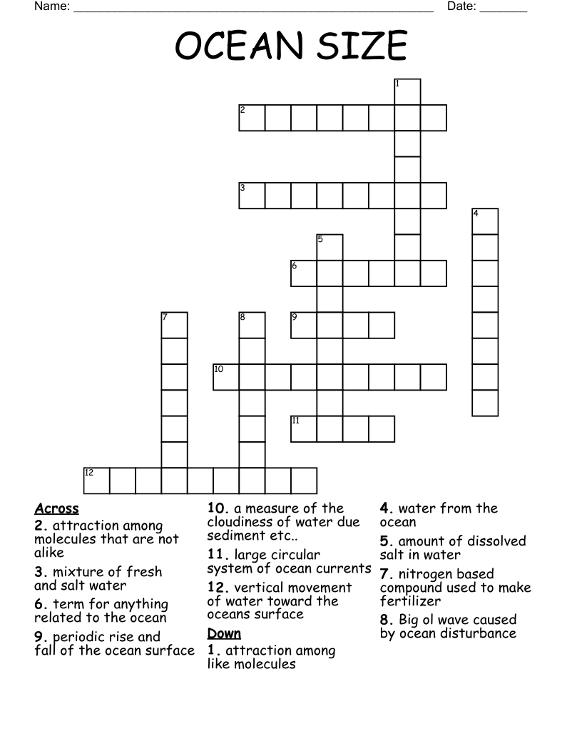 OCEAN SIZE Crossword - WordMint