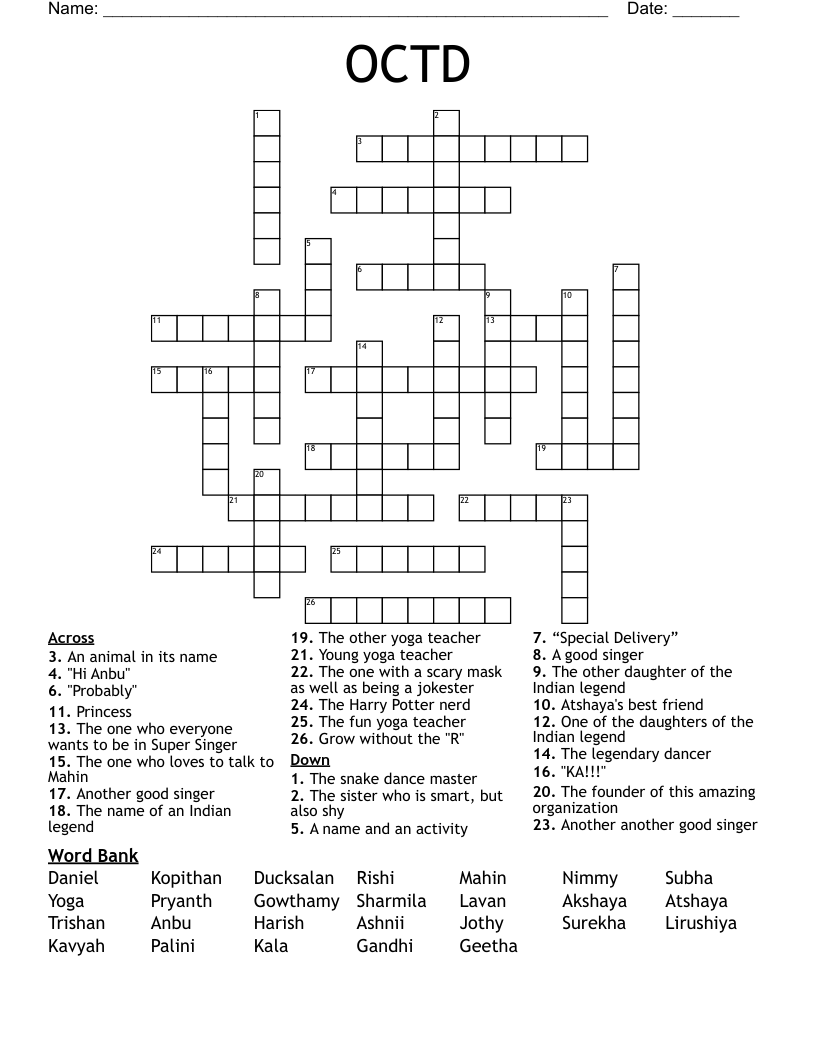 OCTD Crossword - WordMint