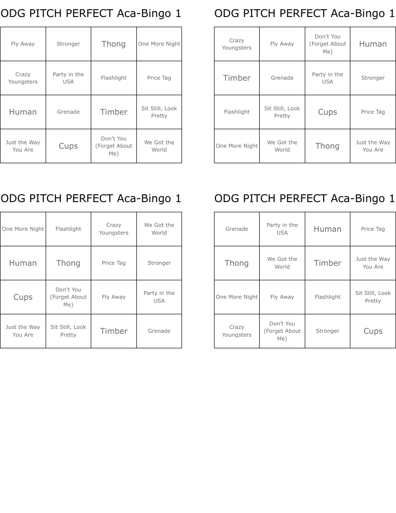 ODG PITCH PERFECT Aca-Bingo 1 - WordMint