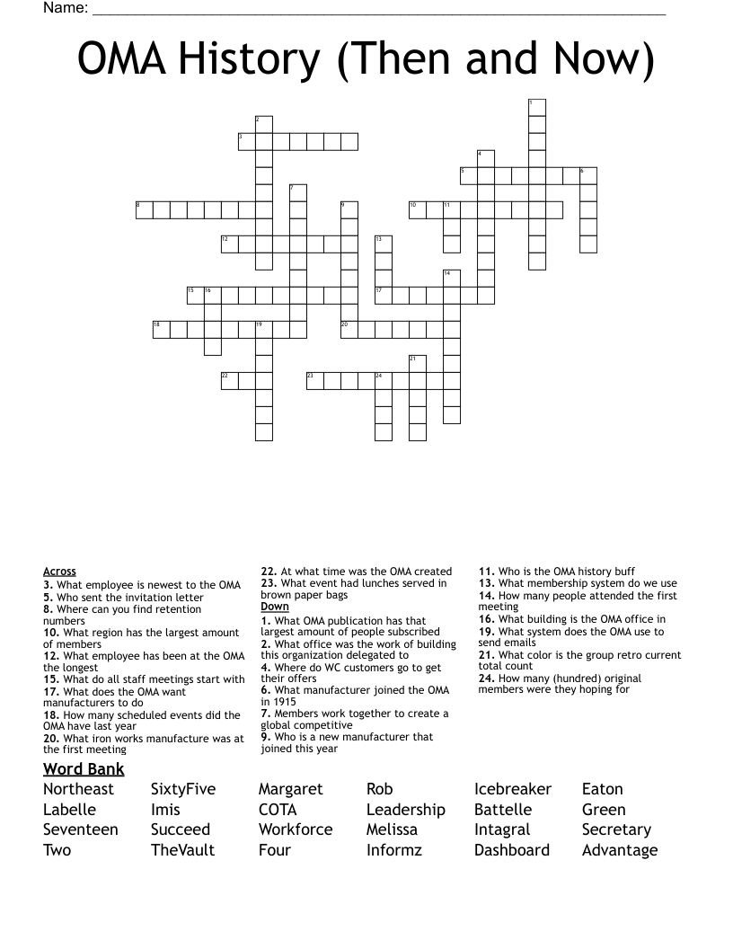 OMA History (Then and Now) Crossword - WordMint