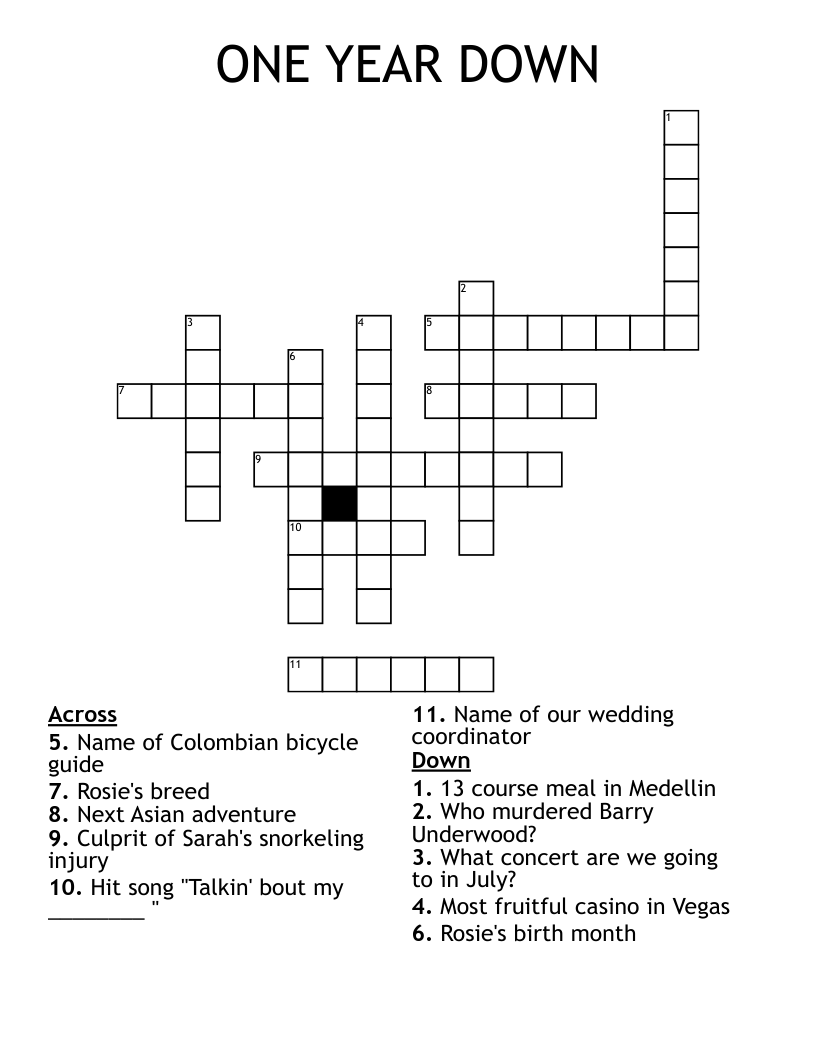ONE YEAR DOWN Crossword - WordMint
