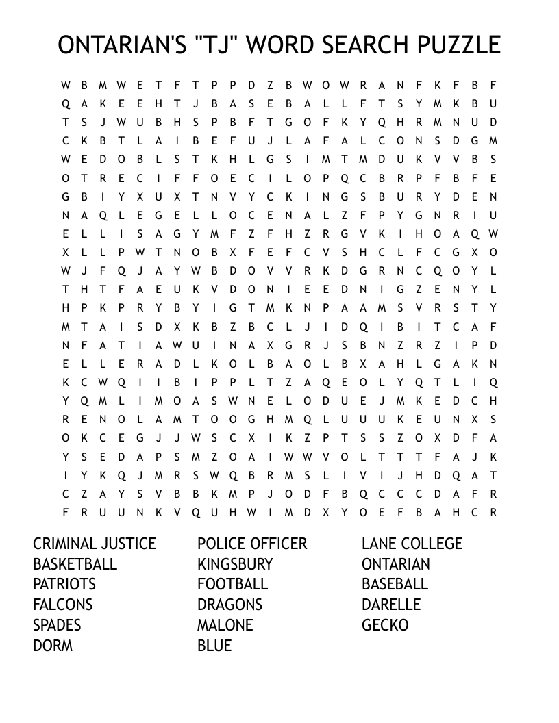 ONTARIAN'S "TJ" WORD SEARCH PUZZLE - WordMint