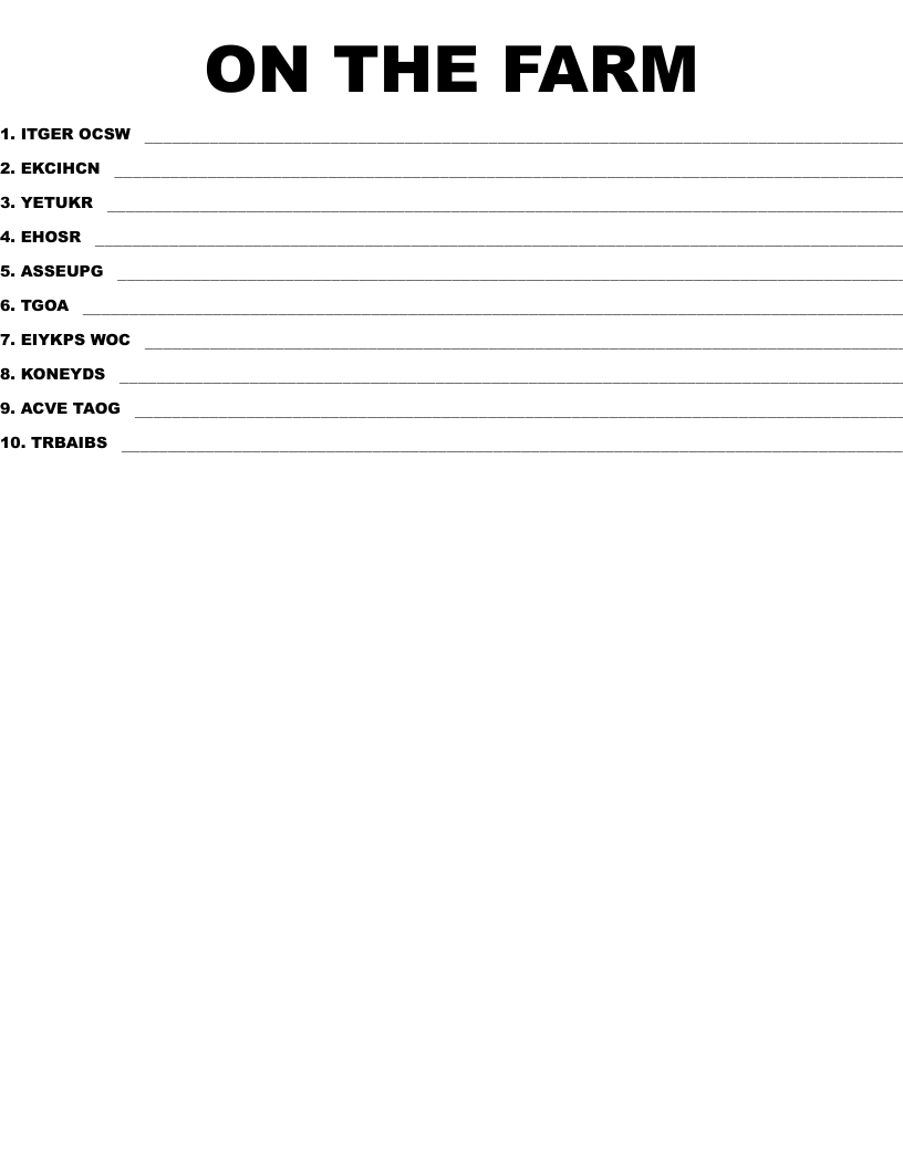 ON THE FARM Word Scramble - WordMint