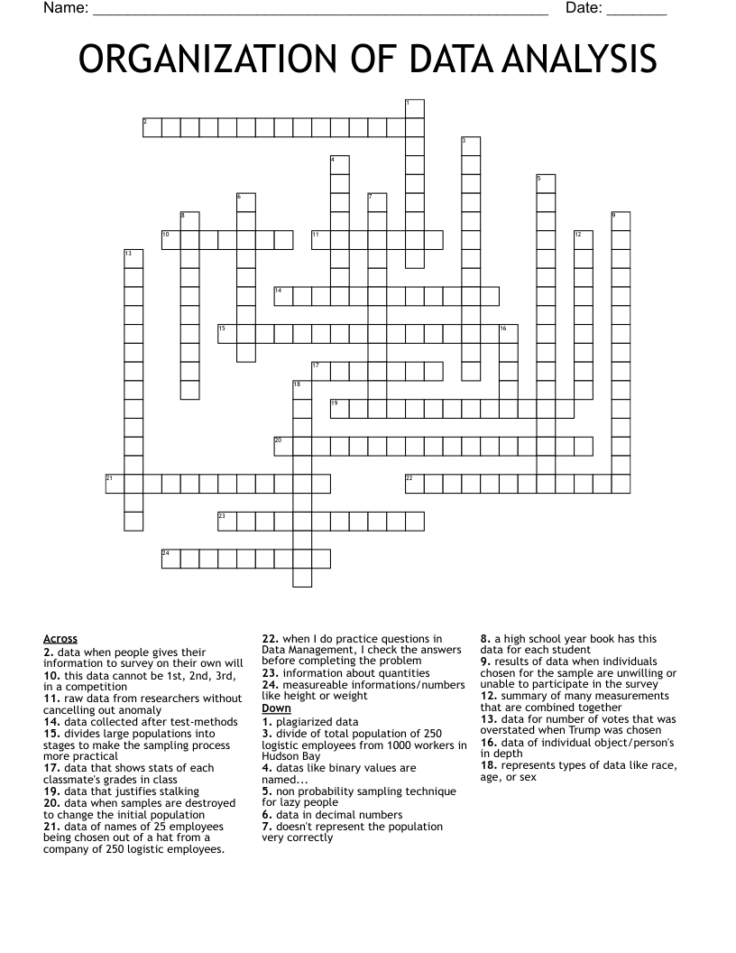 ORGANIZATION OF DATA ANALYSIS Crossword - WordMint