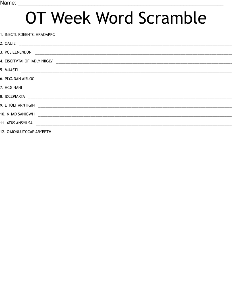 OT Week Word Scramble - WordMint