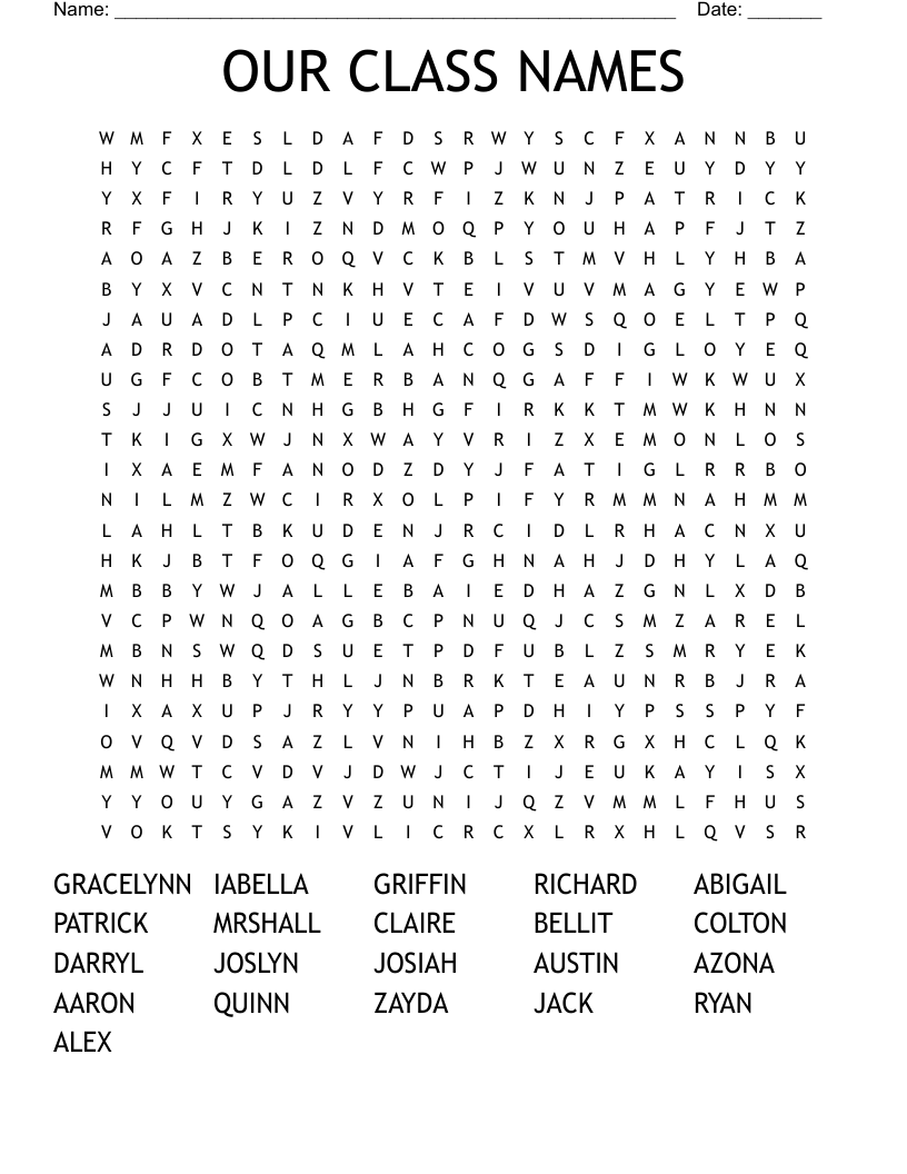 OUR CLASS NAMES Word Search - WordMint