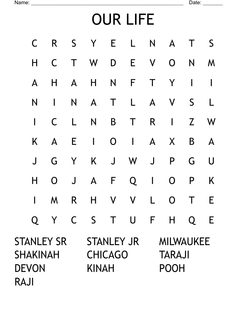 OUR LIFE Word Search WordMint our-life-word-search-wordmint