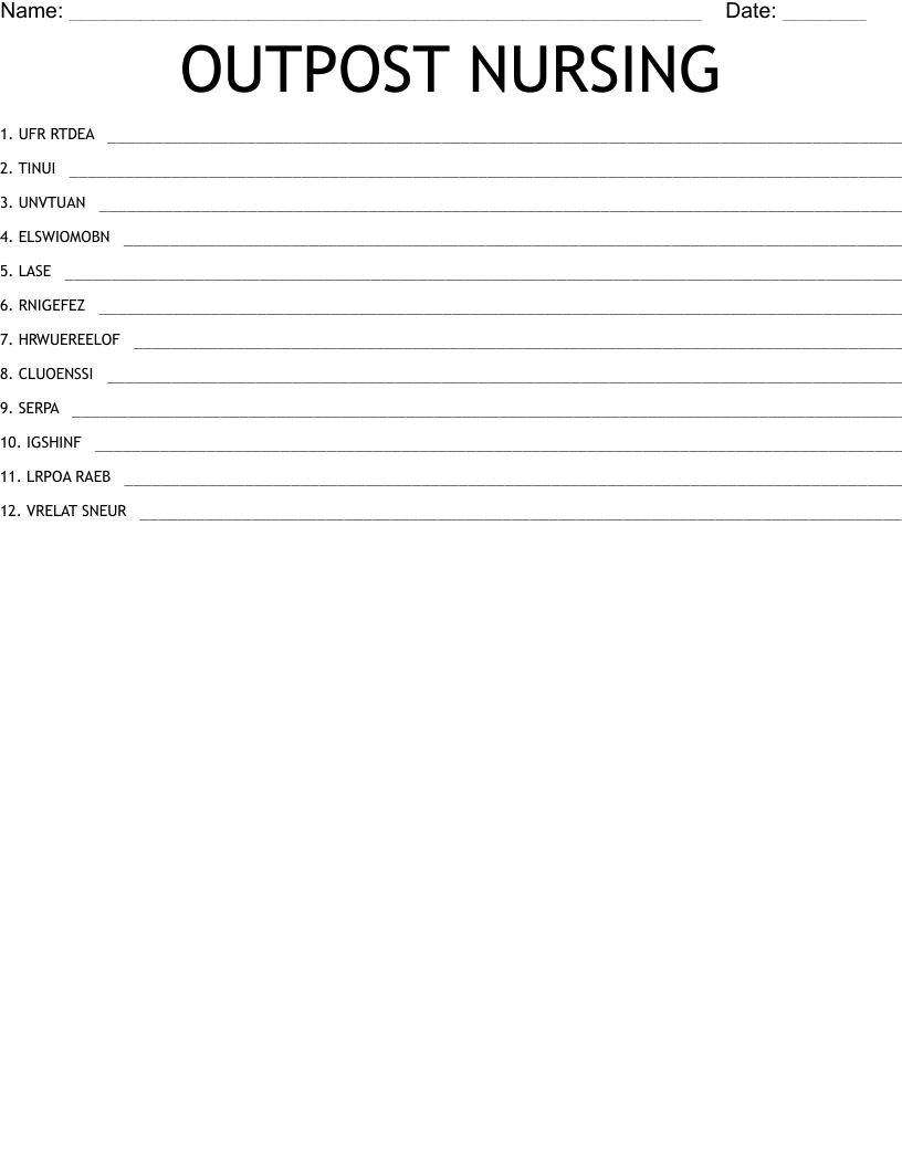 OUTPOST NURSING Word Scramble - WordMint