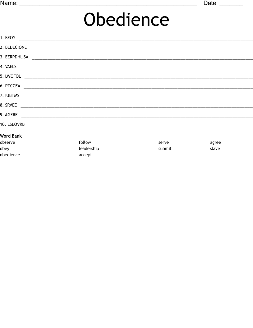 Obedience Word Scramble - WordMint