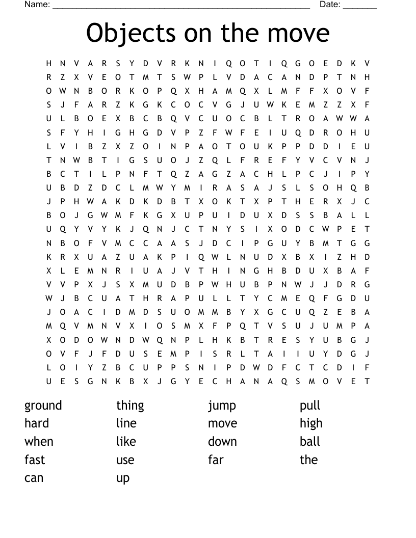 Objects on the move Word Search - WordMint