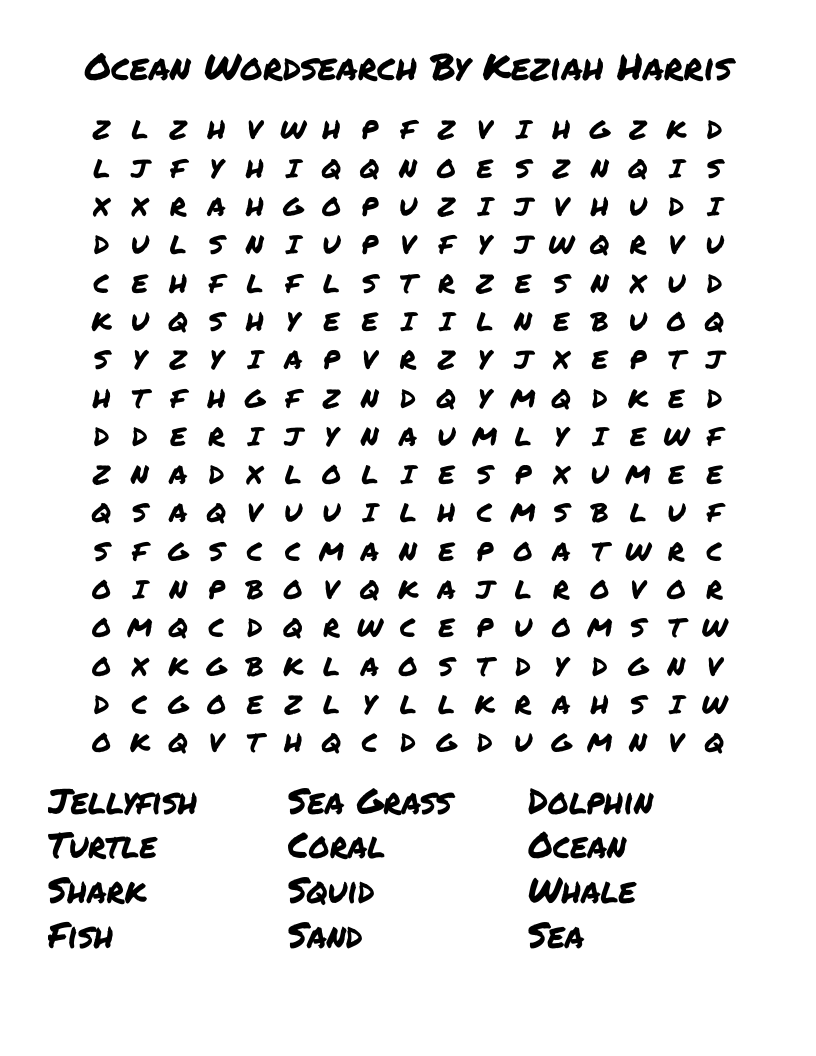 Ocean Wordsearch By Keziah Harris - WordMint