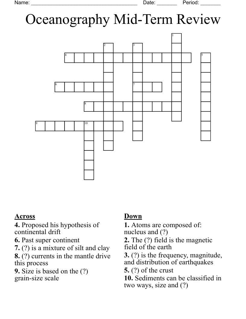Oceanography Mid-Term Review Crossword - WordMint