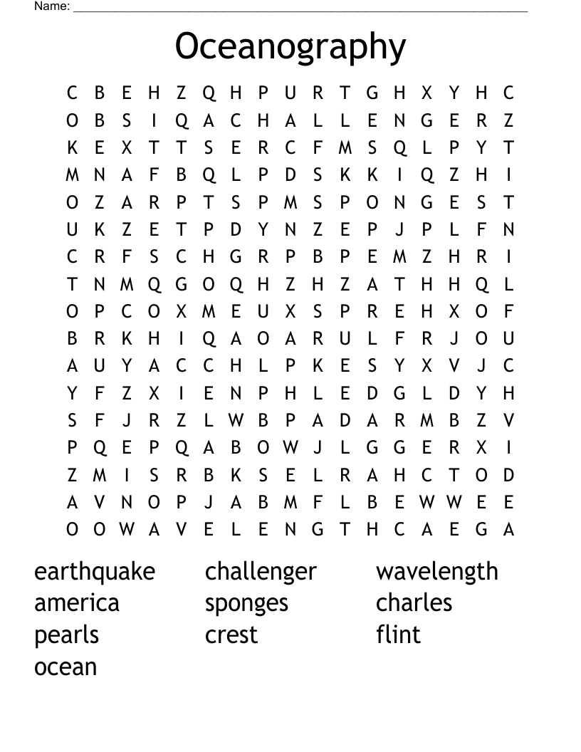Oceanography Word Search - WordMint