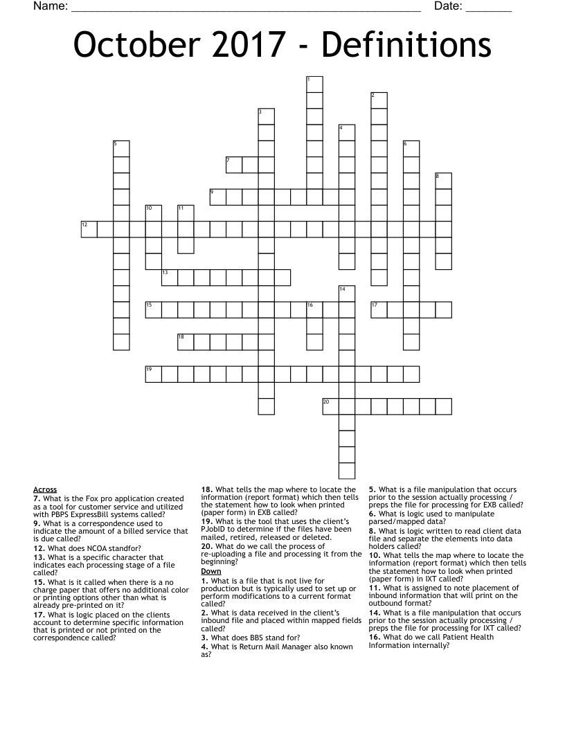 October 2017 - Definitions Crossword - WordMint