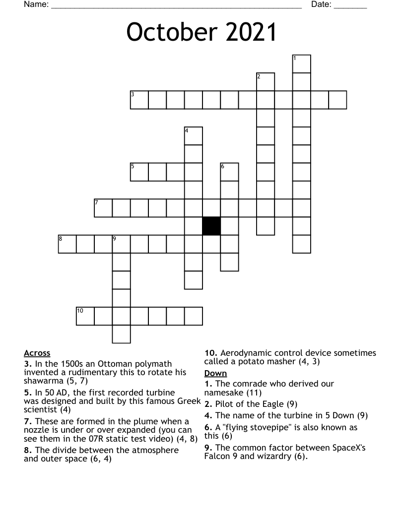 October 2021 Crossword - WordMint