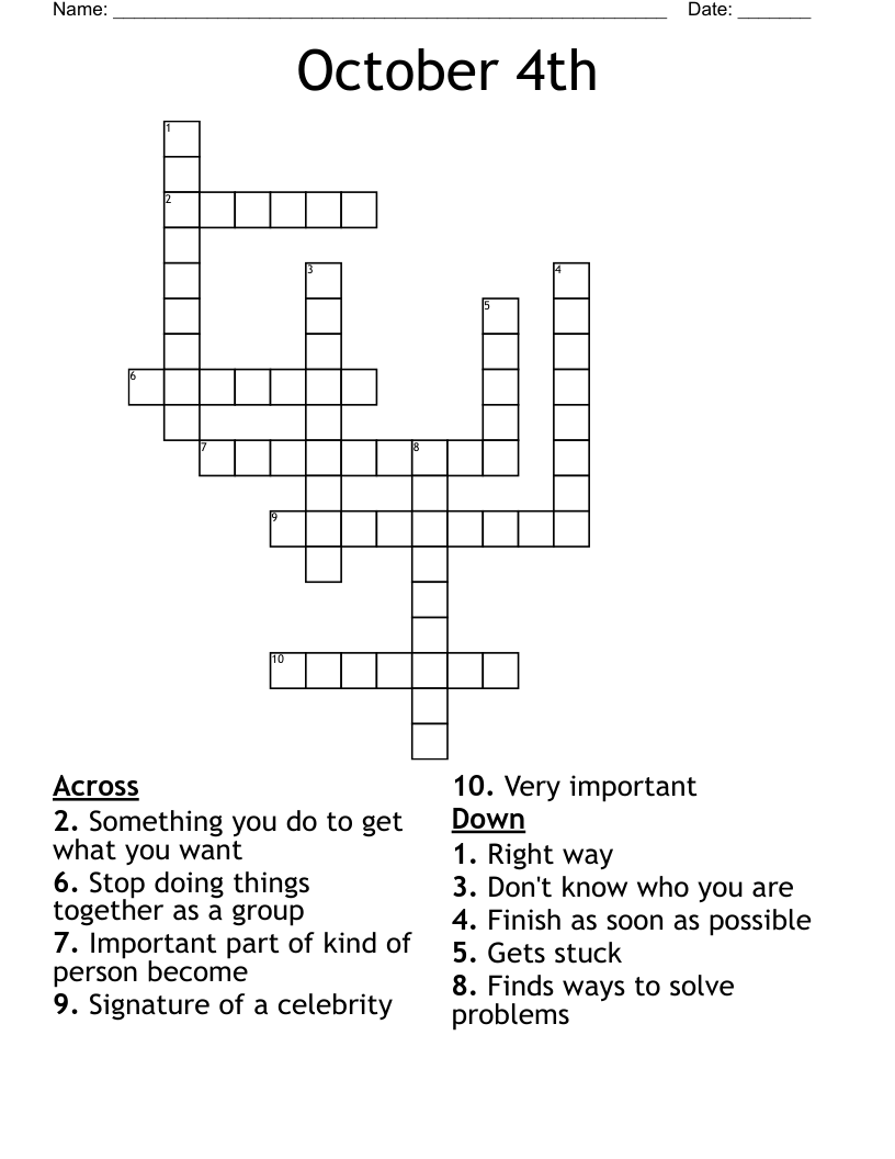 October 4th Crossword - WordMint