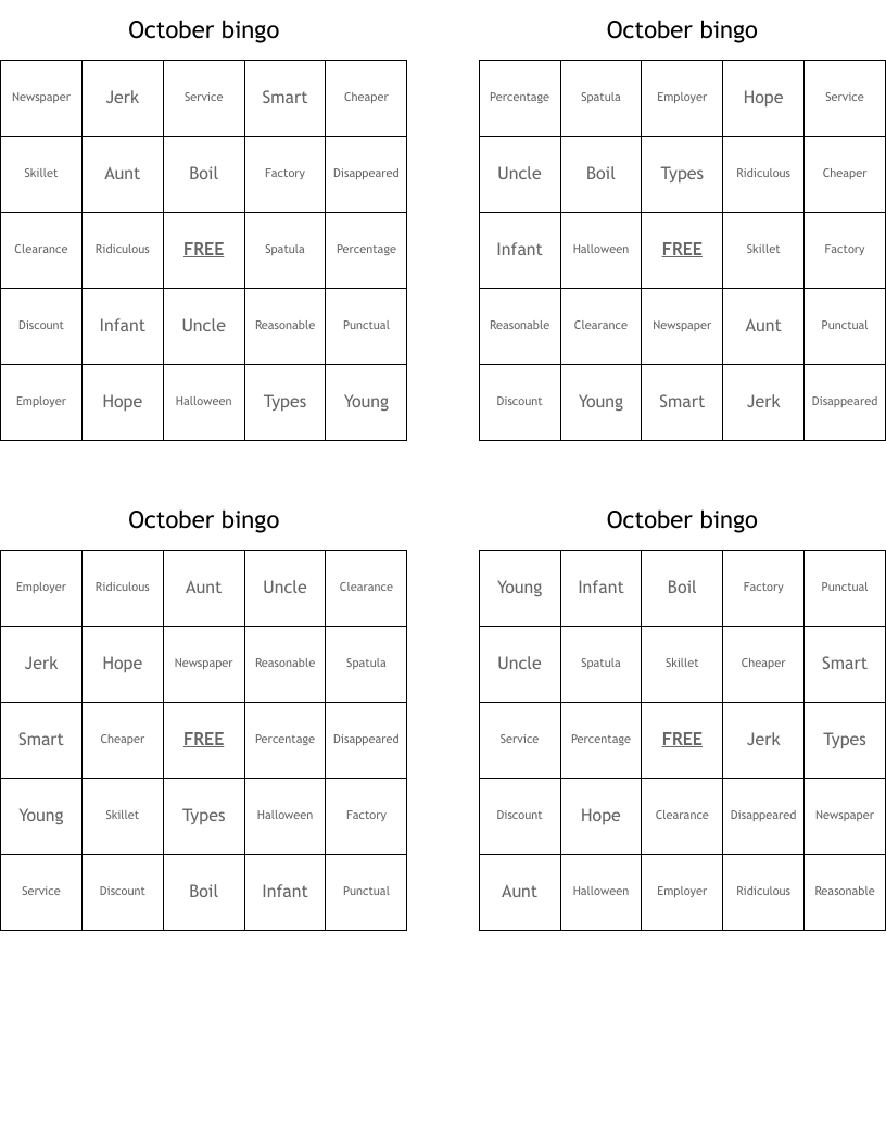 October bingo - WordMint