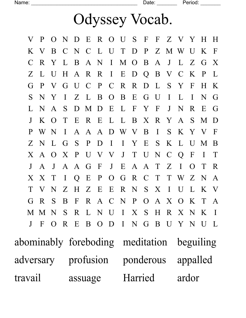 Odyssey Vocab. Word Search - WordMint
