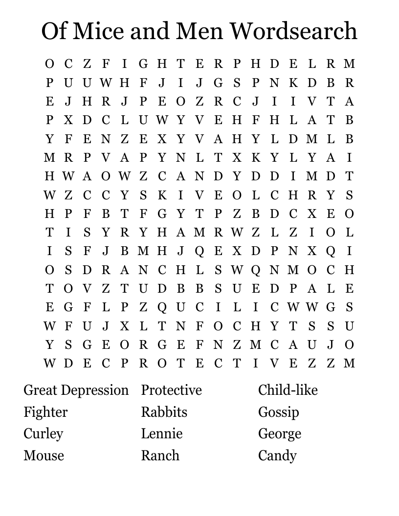 Of Mice and Men Wordsearch - WordMint