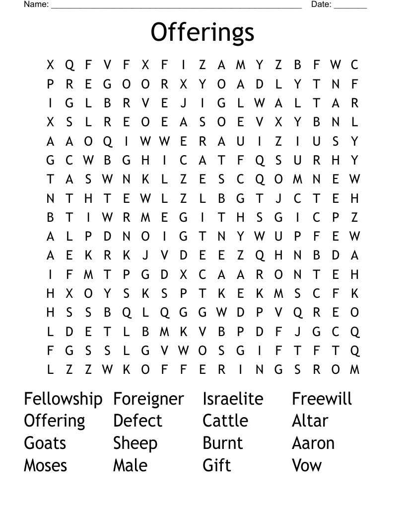 Offerings Word Search - WordMint