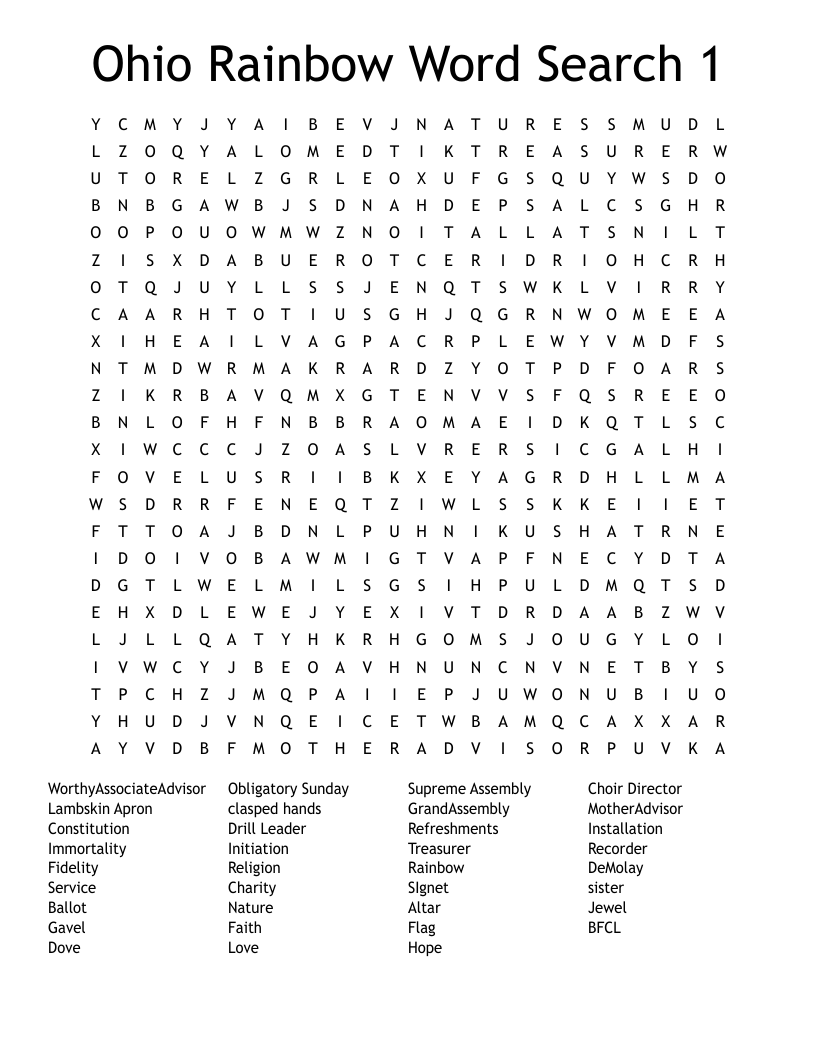 Ohio Rainbow Word Search 1 - WordMint