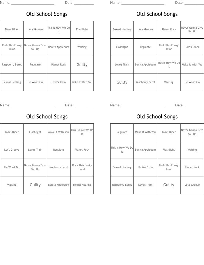 Old School Songs Bingo Cards WordMint old-school-songs-bingo-cards-wordmint