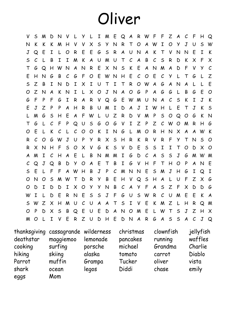 Oliver Word Search - WordMint