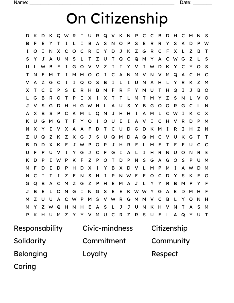 On Citizenship Word Search - WordMint