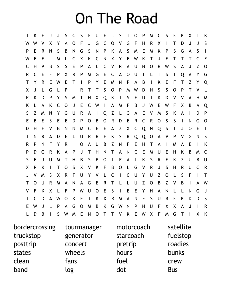 On The Road Word Search - WordMint