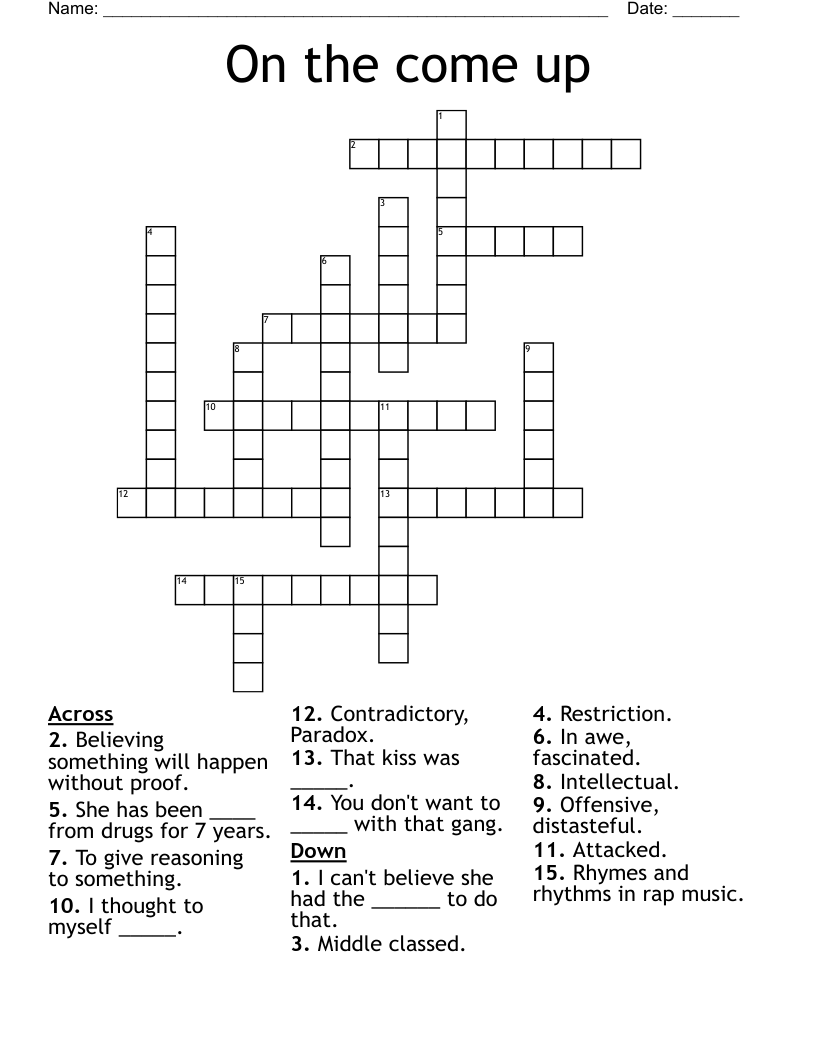 On The Come Up Crossword WordMint