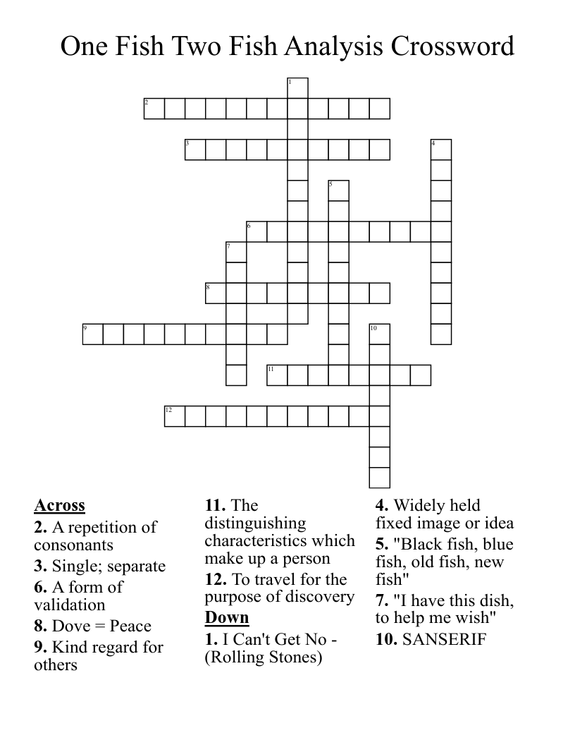 One Fish Two Fish Analysis Crossword WordMint