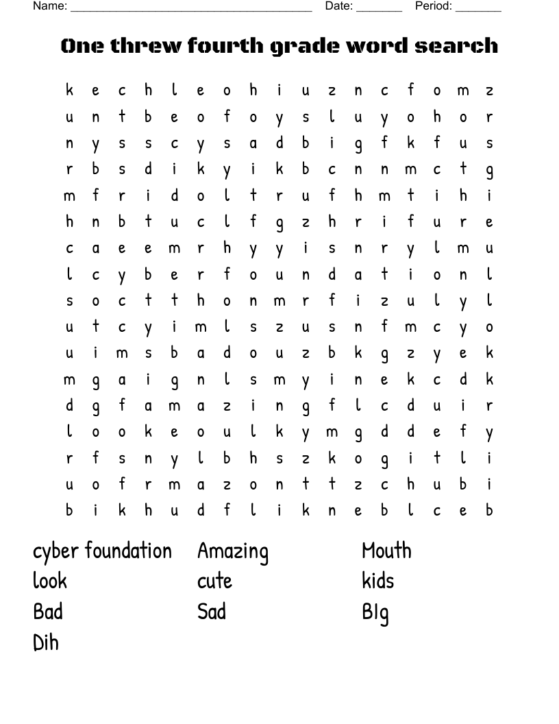 One threw fourth grade word search - WordMint