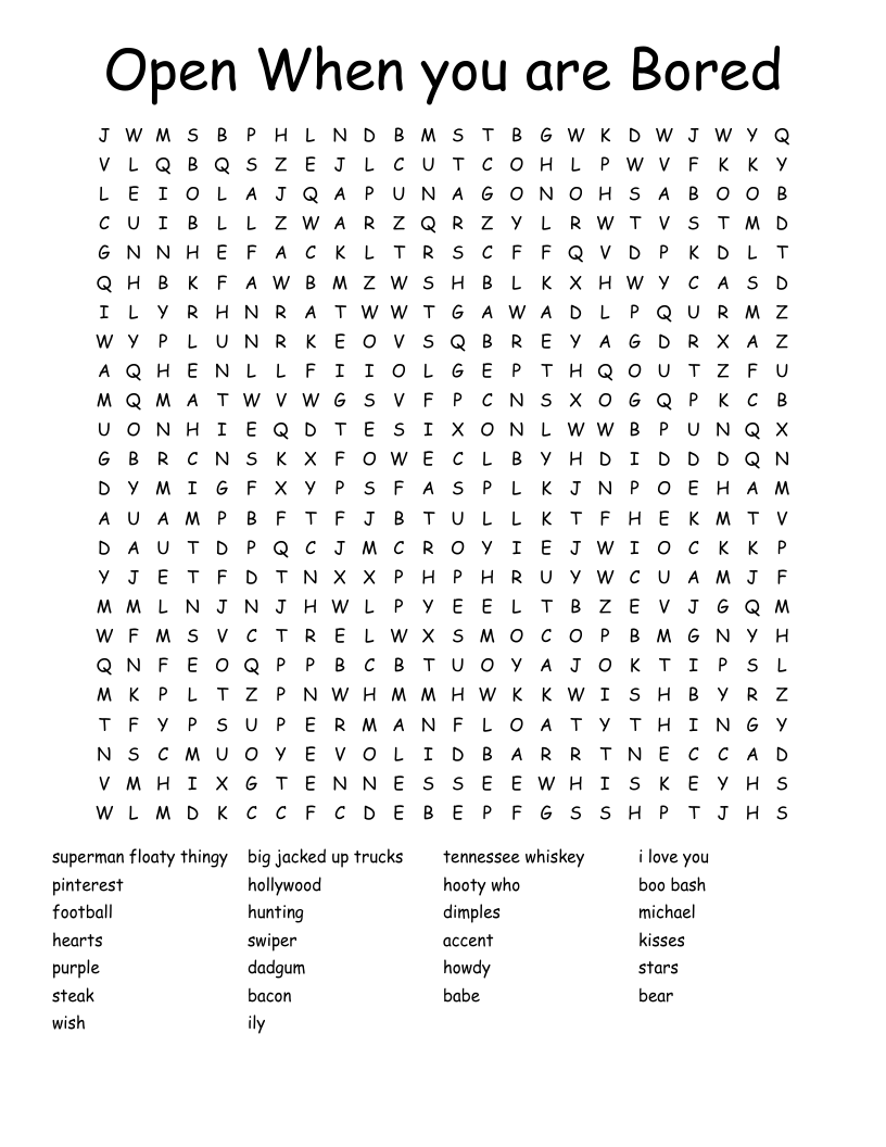 Open When you are Bored Word Search - WordMint