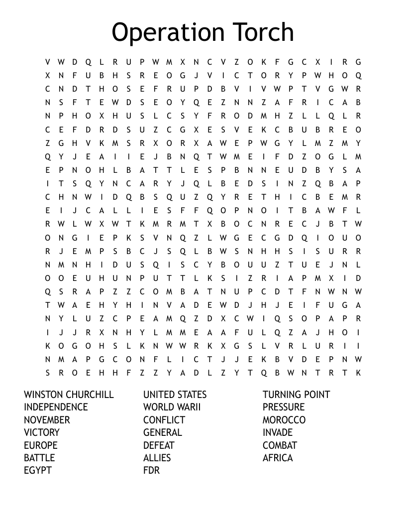 Operation Torch Word Search - WordMint