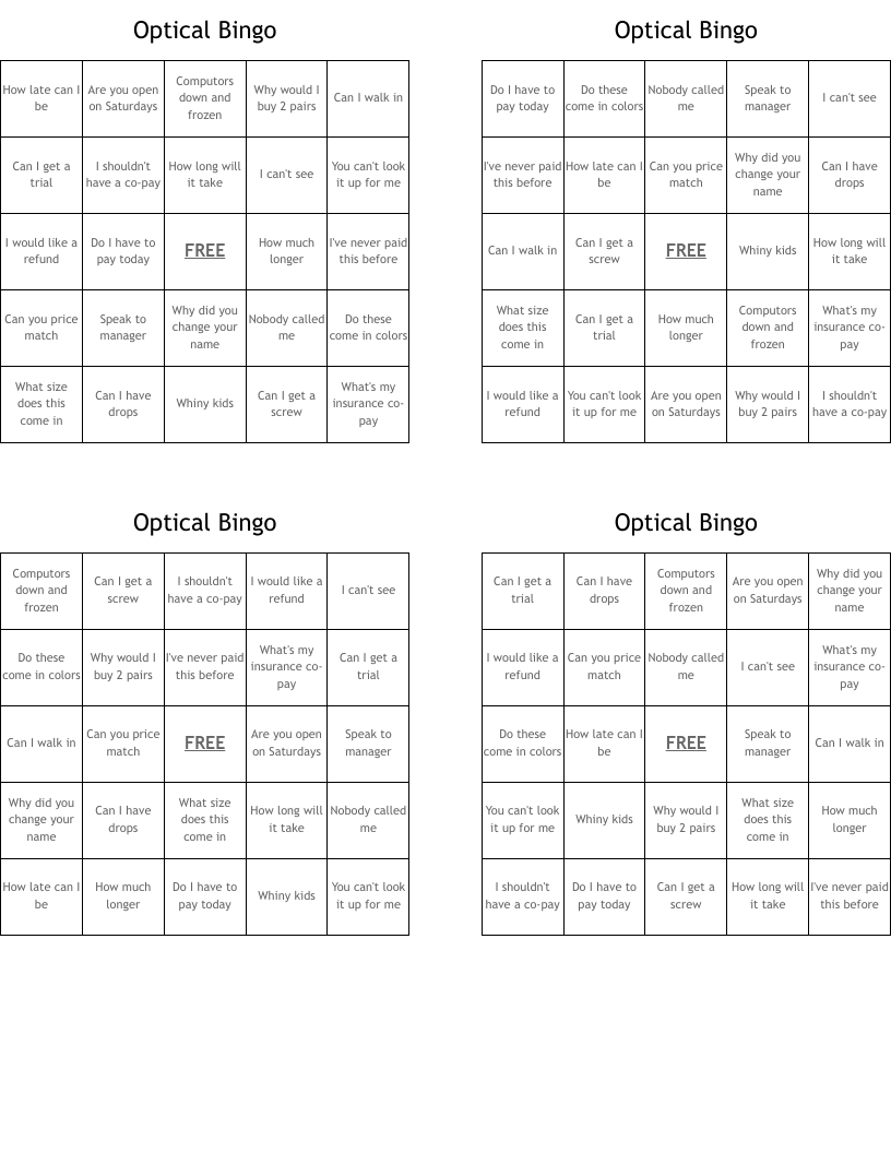 Optical Bingo - WordMint