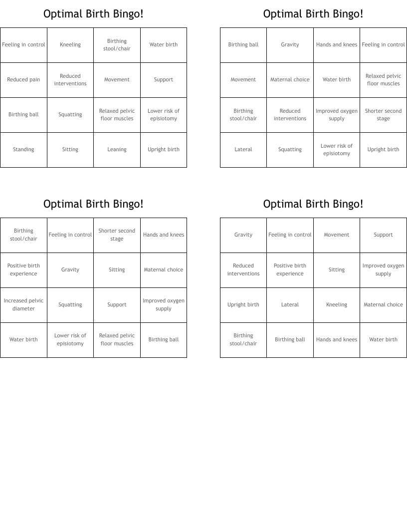 Optimal Birth Bingo! - WordMint