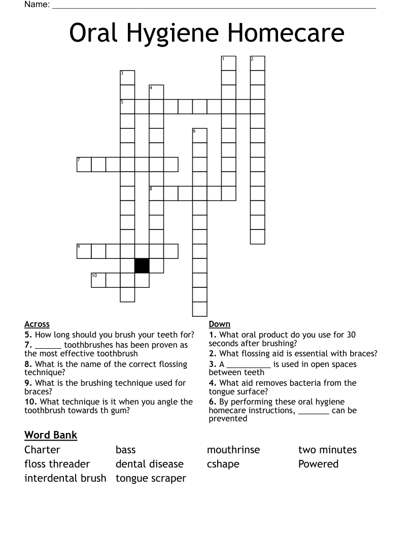 Oral Hygiene Homecare Crossword WordMint