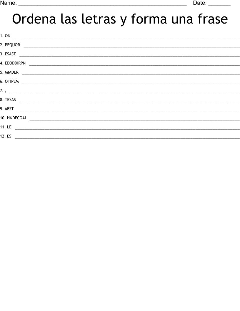 Ordena las letras y forma una frase Word Scramble - WordMint