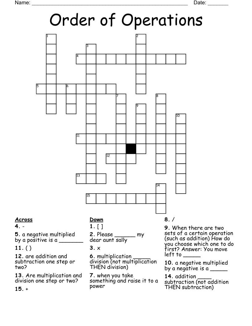 Order Of Operations Crossword WordMint