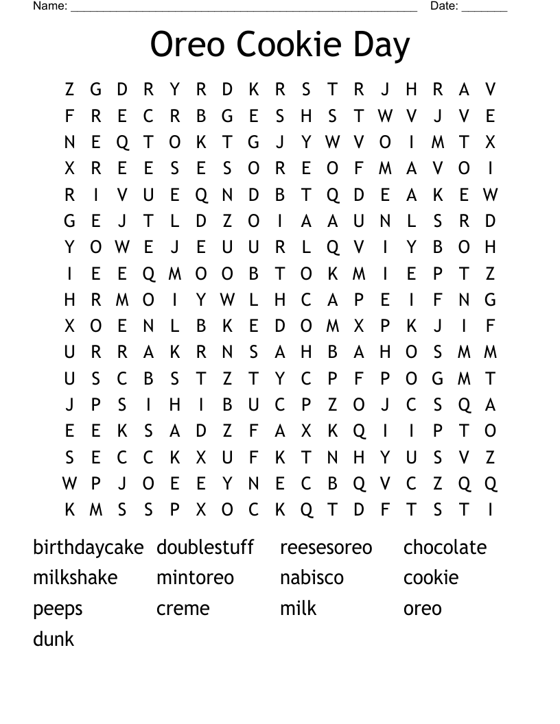 March 6th Is National Oreo Cookie Day Word Search WordMint