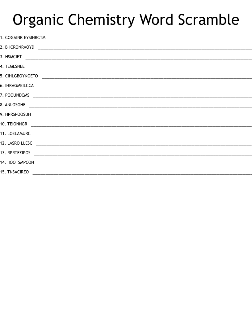 Organic Chemistry Word Scramble - WordMint