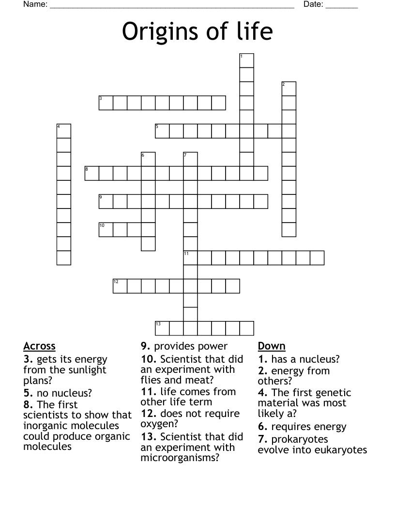 Origins of life Crossword - WordMint
