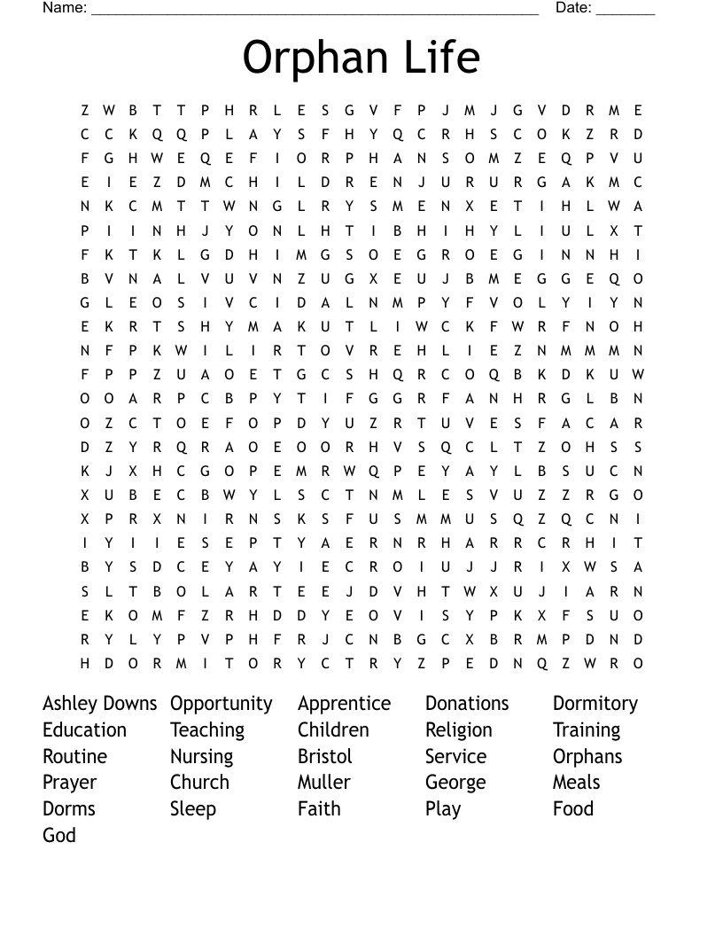 Orphan Life Word Search - WordMint