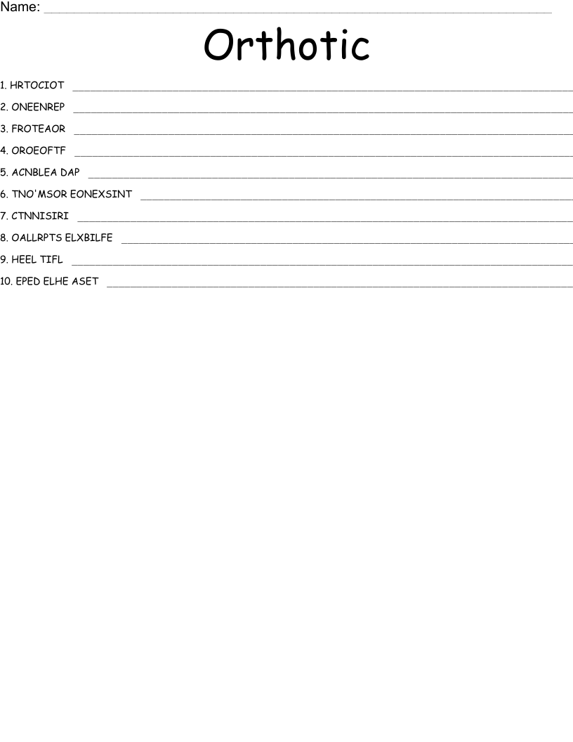 Orthotic Word Scramble - WordMint